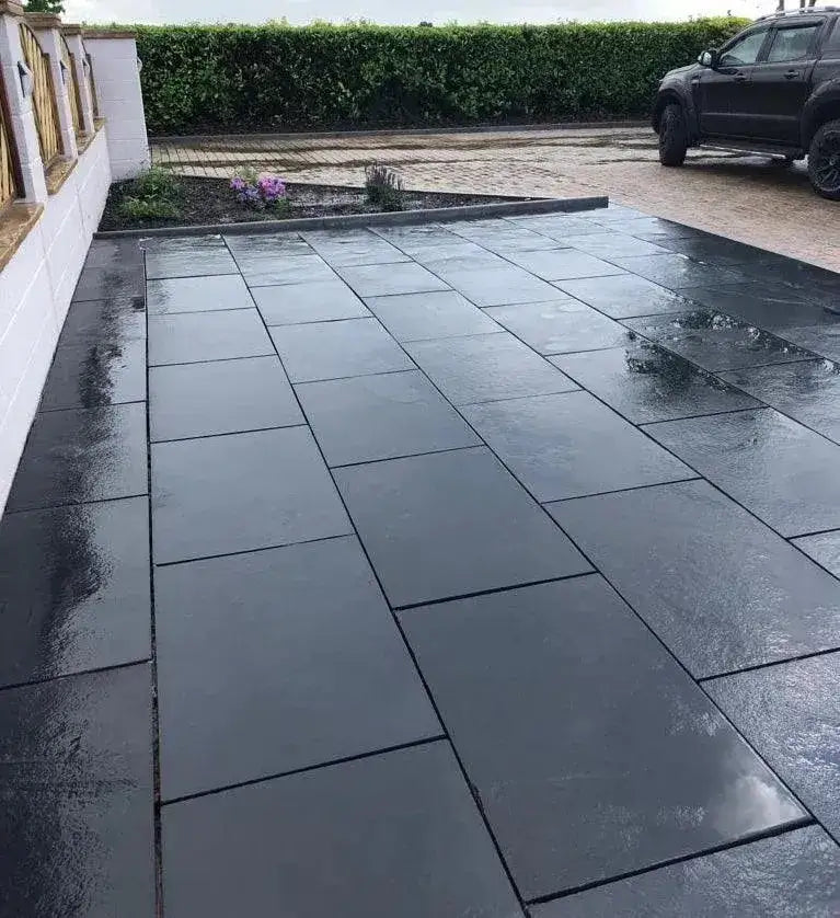 Black Limestone Paving Slabs – Midnight Kota Kadapha Black - dark color
