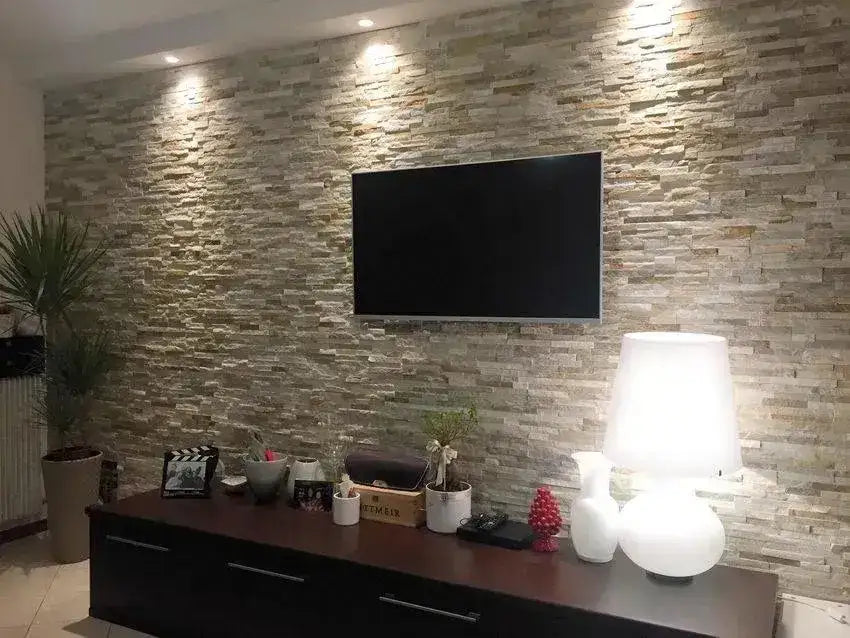 Oyster Quartz Split Face Tiles Cladding 360 x 100